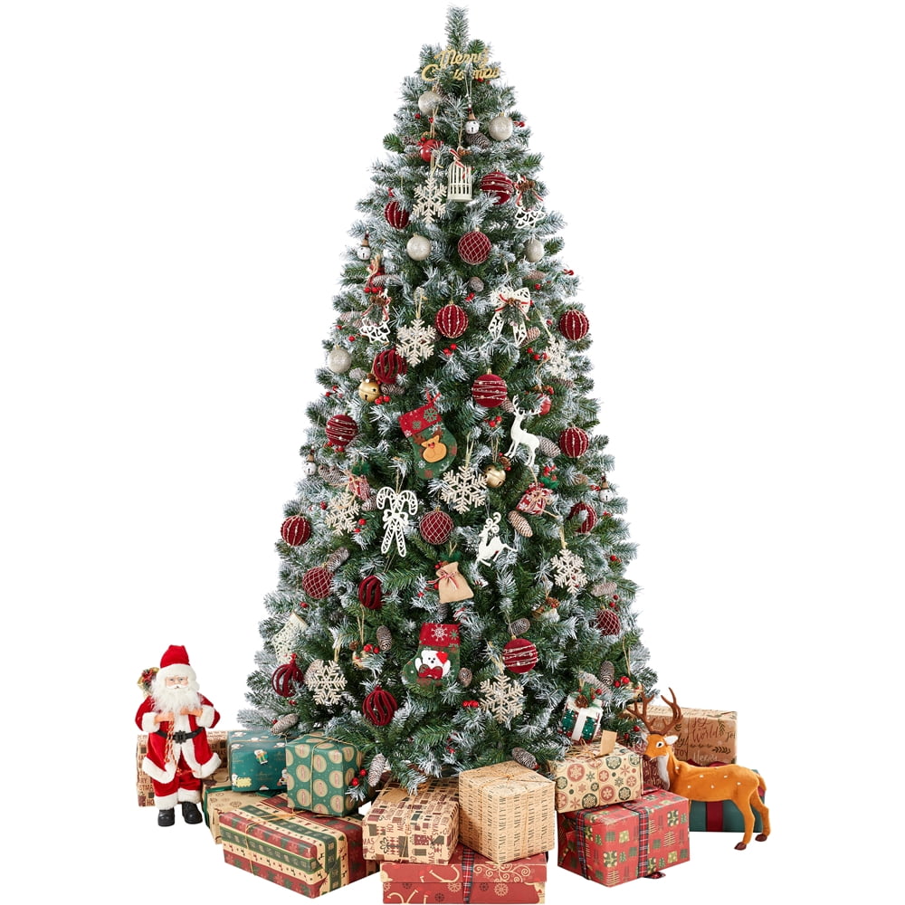 Yaheetech 6ft Pre-lit Frosted Artificial Christmas Tree with White ...
