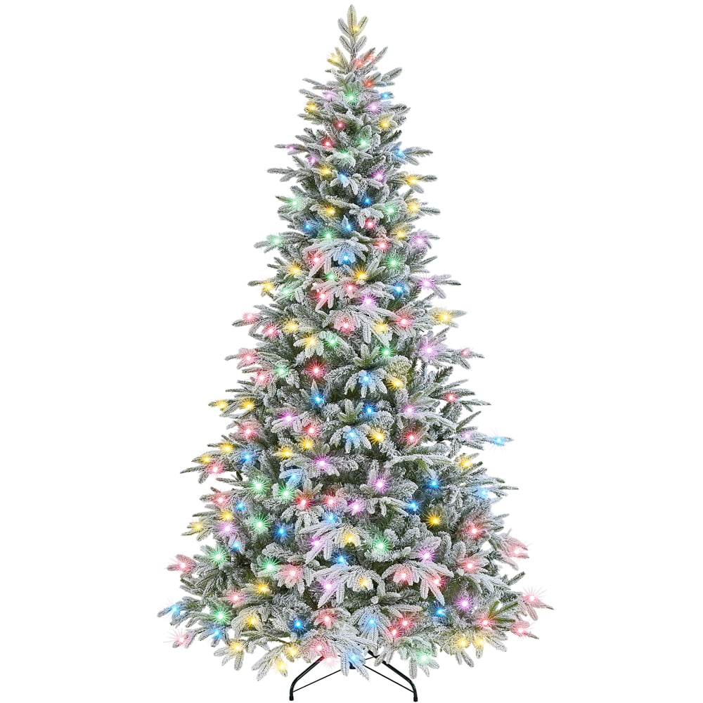 Yaheetech 7.5ft Pre-lit Flocked Artificial Christmas Tree with Stand, Green - Walmart.com