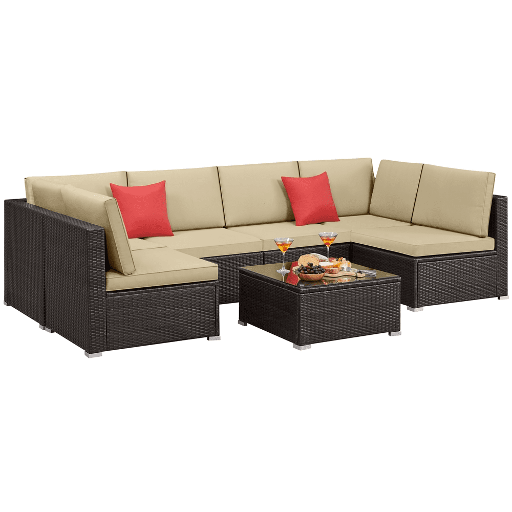 Yaheetech 7-Piece Outdoor Modern Rattan Wicker Patio Sofa Set, Brown ...