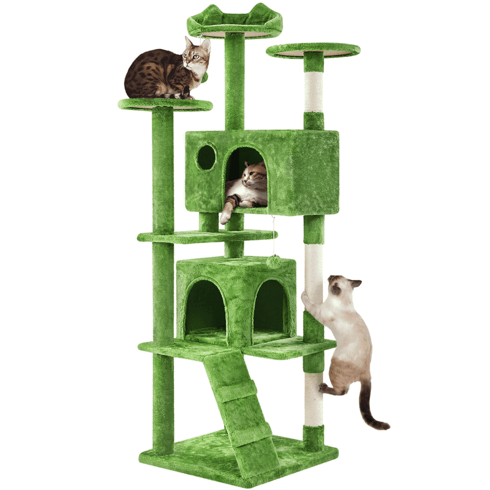 Yaheetech 70'' H Multilevel Cat Tree Tower w/ 2 Condos & 3 Platforms ...