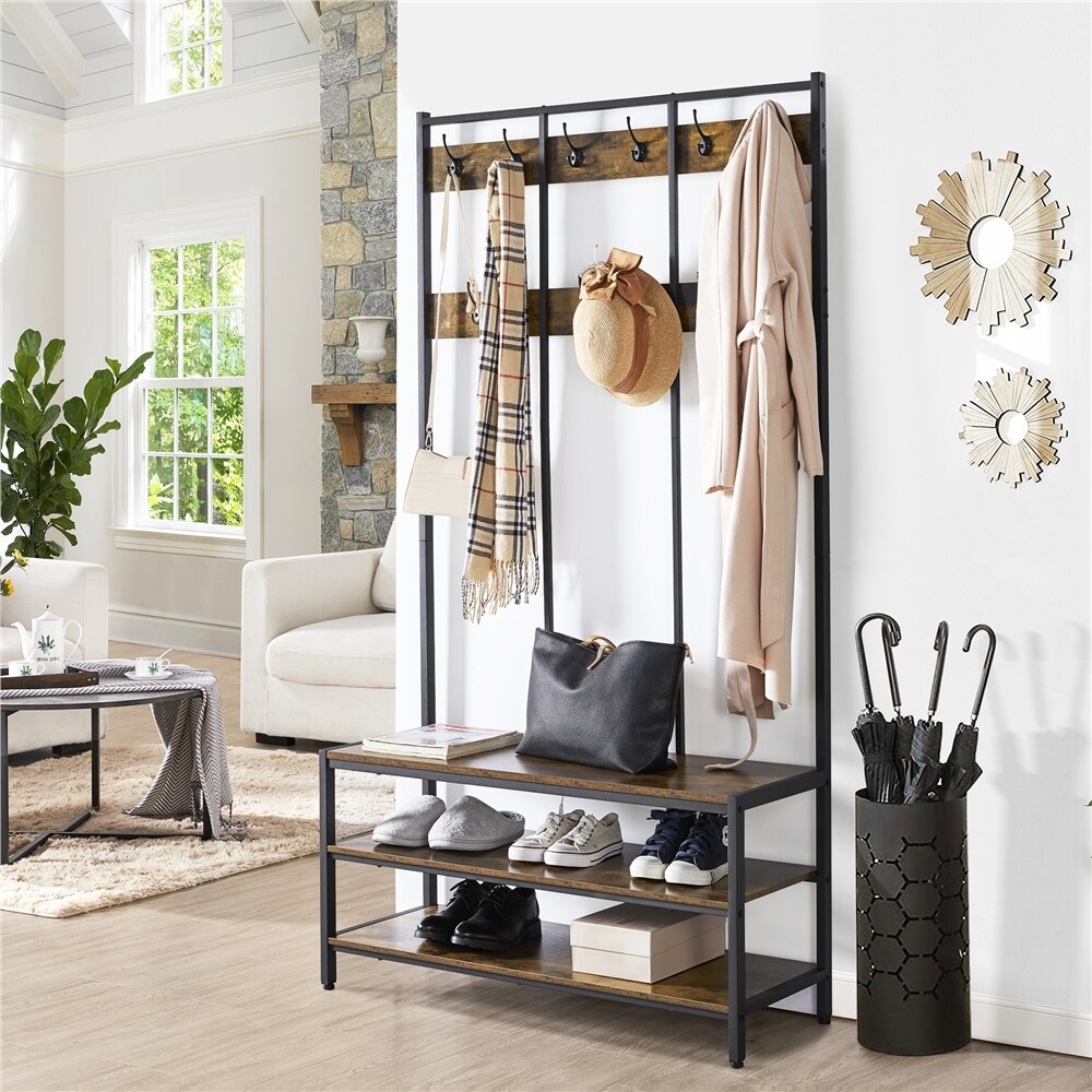 Yaheetech 73" H Hallway Rack Hall Tree with Bench & Shoe Storage ...