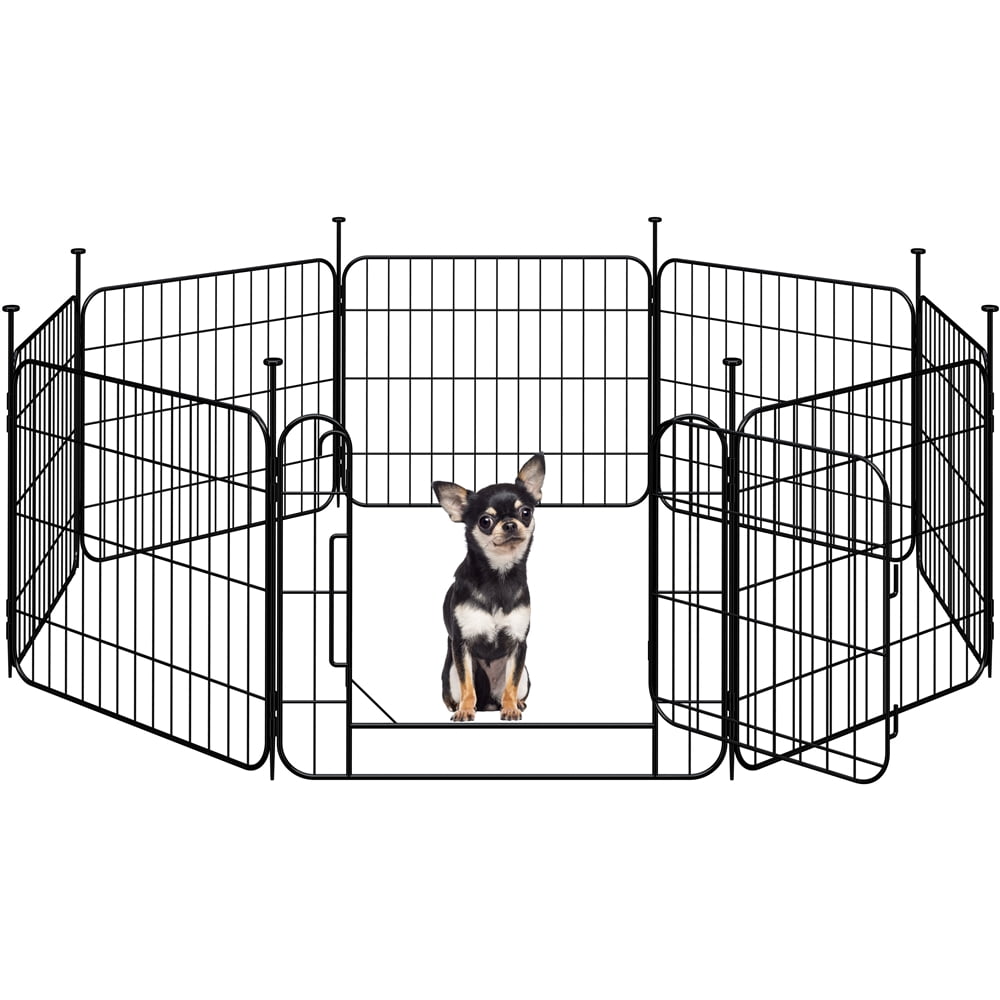 Yaheetech 8 Panels Foldable Metal Puppy Fence with Door, 20″ H, Black ...