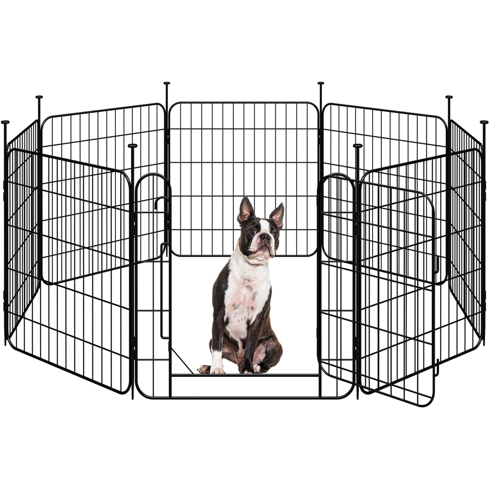 Yaheetech 8 Panels Foldable Metal Puppy Fence with Door, 24″ H, Black ...
