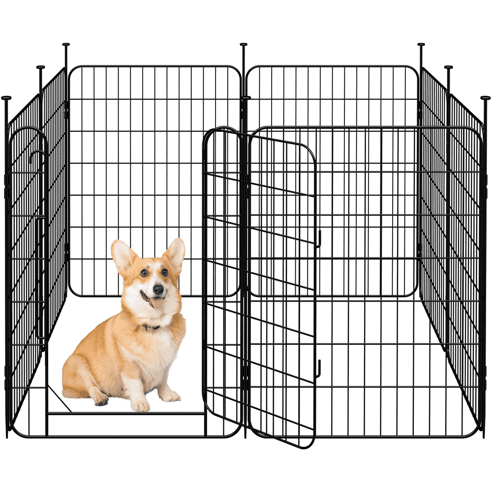 Yaheetech 8 Panels Foldable Metal Puppy Fence with Door, 31.5″ H, Black ...