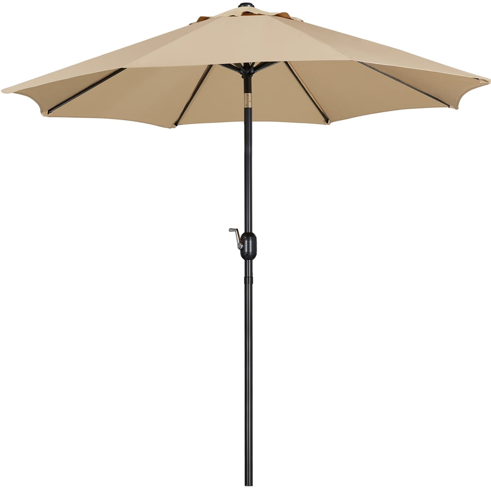 Yaheetech 9ft 8 Ribs Patio Umbrella with Push Button Tilt, Tan ...