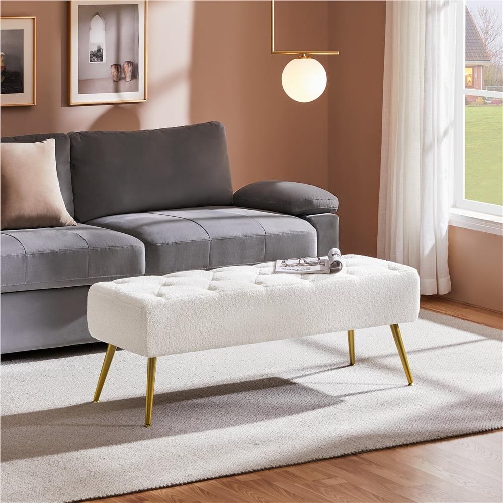 Yaheetech Boucle Upholstered Button Tufted Footstool Bench for Bedroom ...