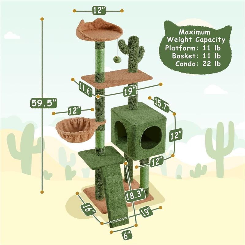 Yaheetech Cat Tree Cactus Oasis & Coconut Palm Theme Multi-Level Cat ...
