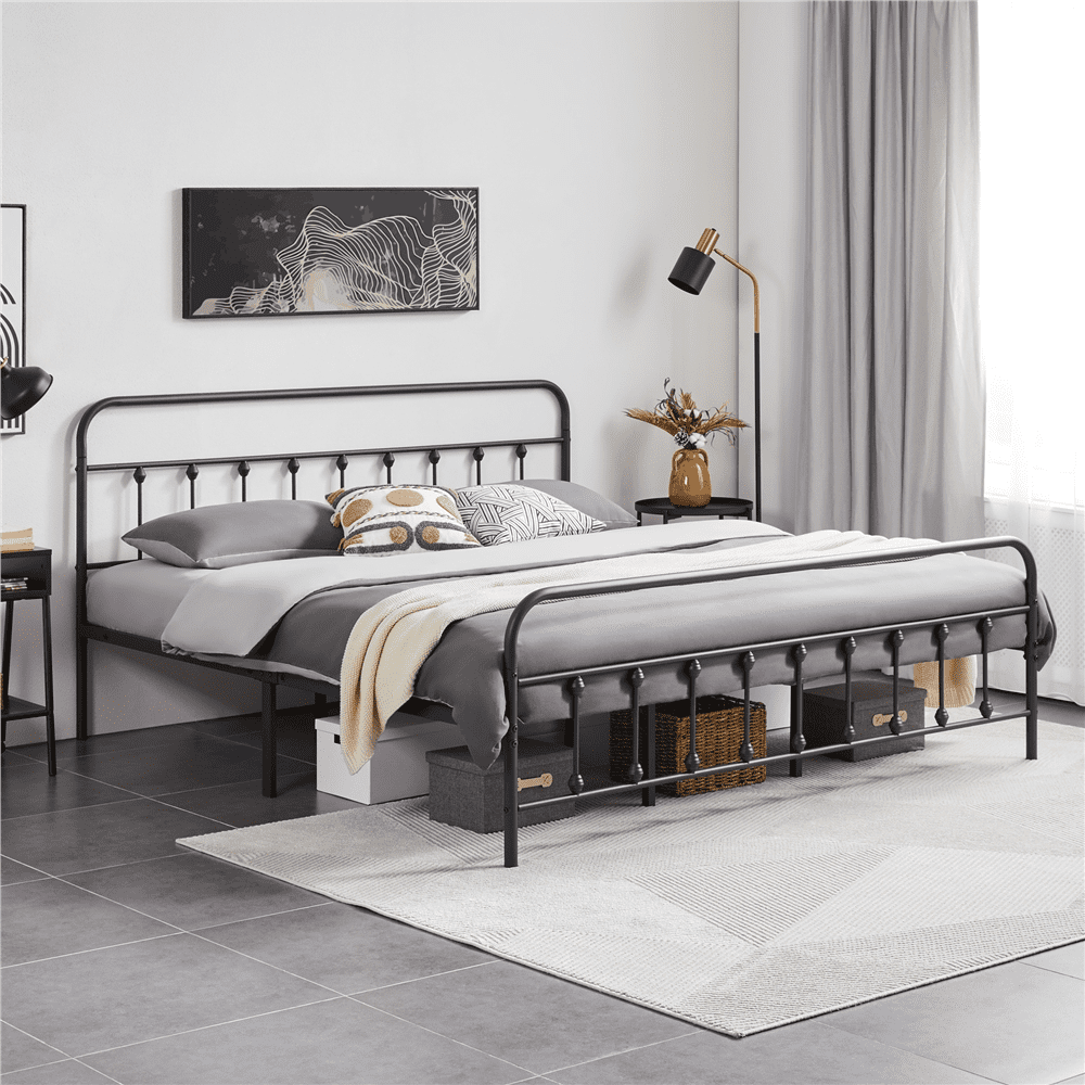 Yaheetech Classic Iron Platform Bed, High Headboard, Metal Frame ...