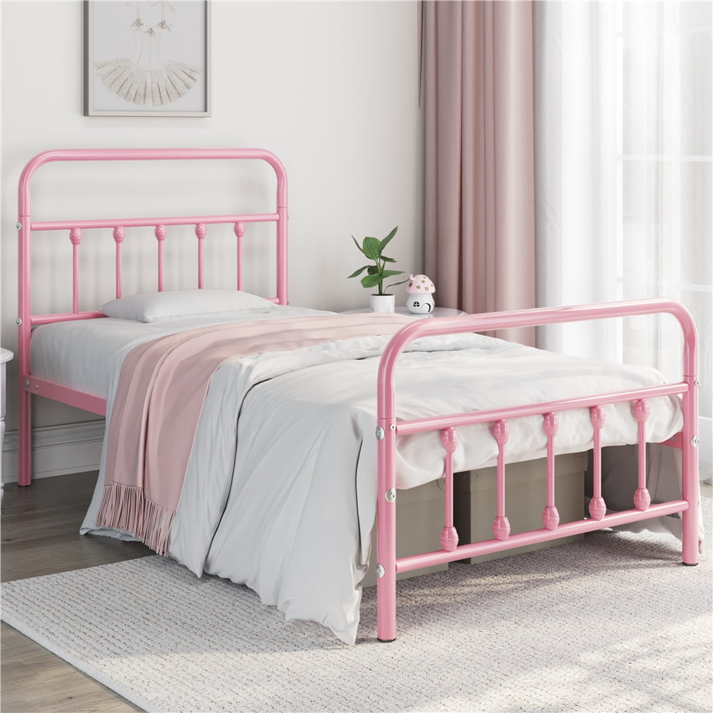 Yaheetech Classic Iron Platform Bed with High Headboard and Footboard,Twin,Pink - Walmart.com