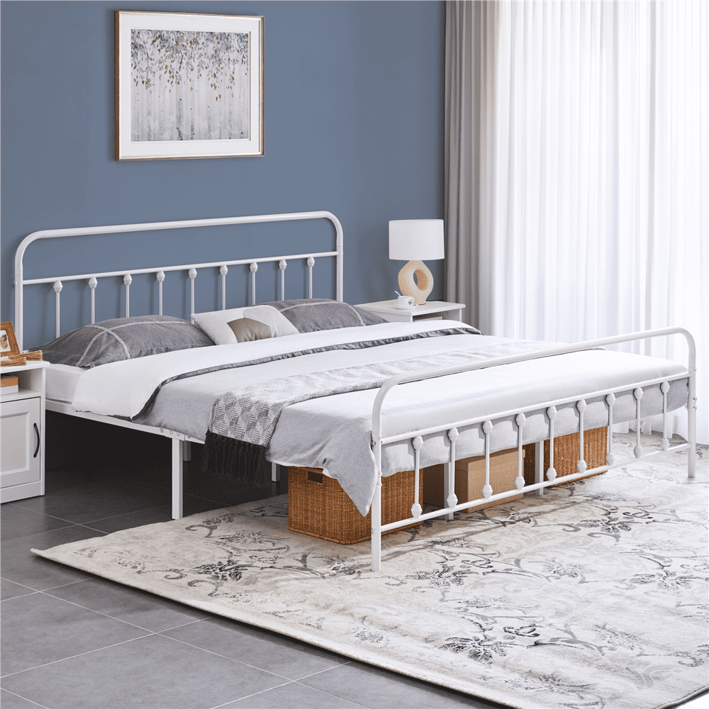 Yaheetech Classic Platform Bed with High Headboard and Footboard,King ...