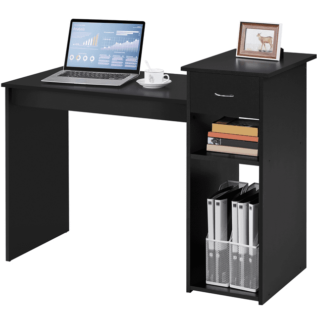 Yaheetech Computer Desk with Drawer & Shelves, Black - Walmart.com