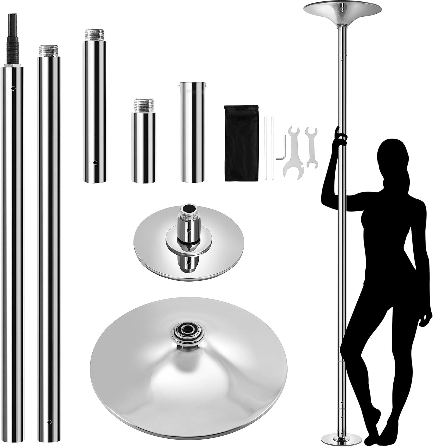 Yaheetech Dance Pole Adjustable Pole Dance 45mm Portable & Removable Dancing Pole Kit Spinning ...