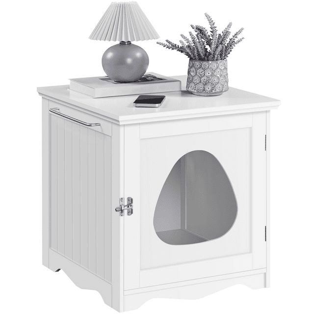 Yaheetech Cat Furniture Enclosed Litter Box & Side Table, Durable MDF ...