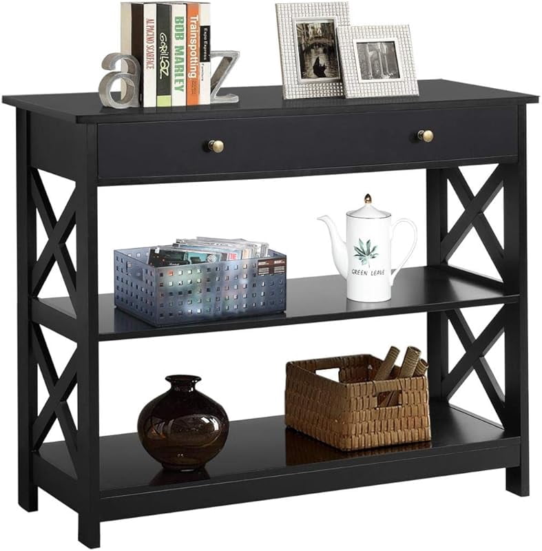 Yaheetech Entryway Table with Drawer, Wood Console Table with Outlets ...