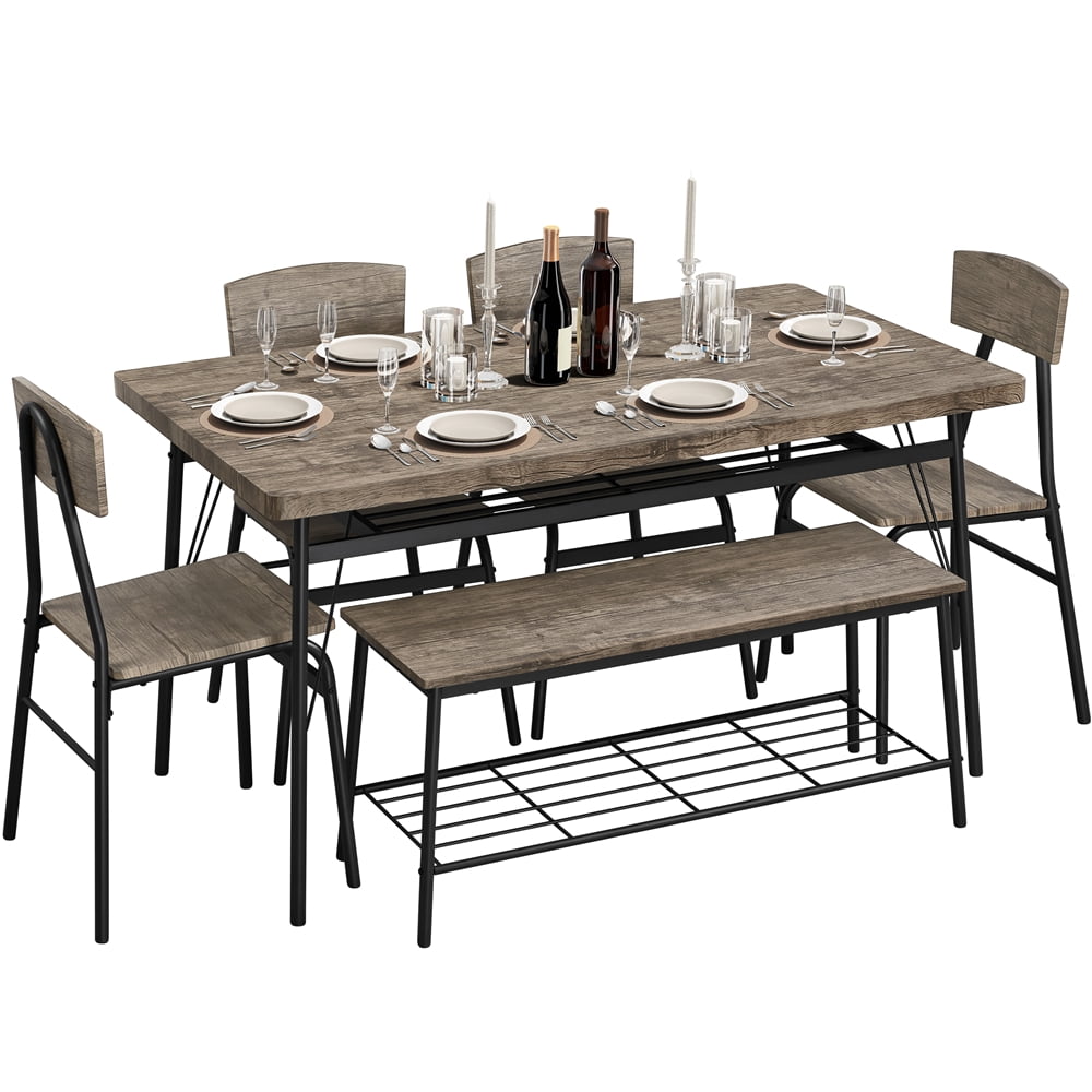 Yaheetech Farmhouse 6 Piece Dining Set with 2 Storage Racks for Kitchen ...