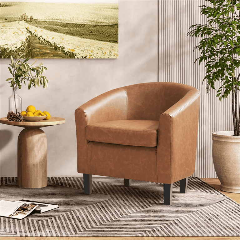 Yaheetech Faux Leather Barrel Accent Chair with Arms for Living Room Bedroom Home Brown Walmart