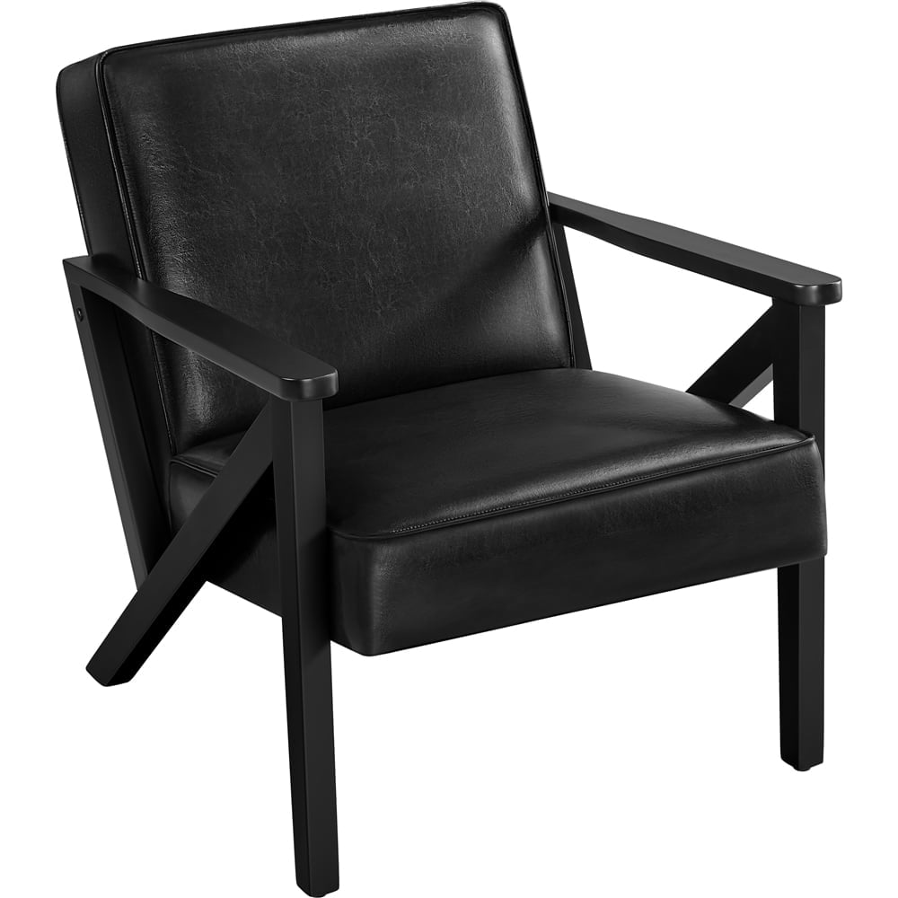 Yaheetech Faux Leather Accent Chair with Z-shaped Wood Legs,Black ...