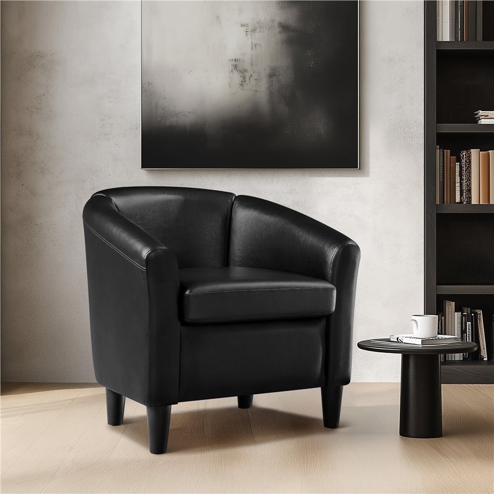 Yaheetech Faux Leather Barrel Chair with Curved Armrest and Removable ...
