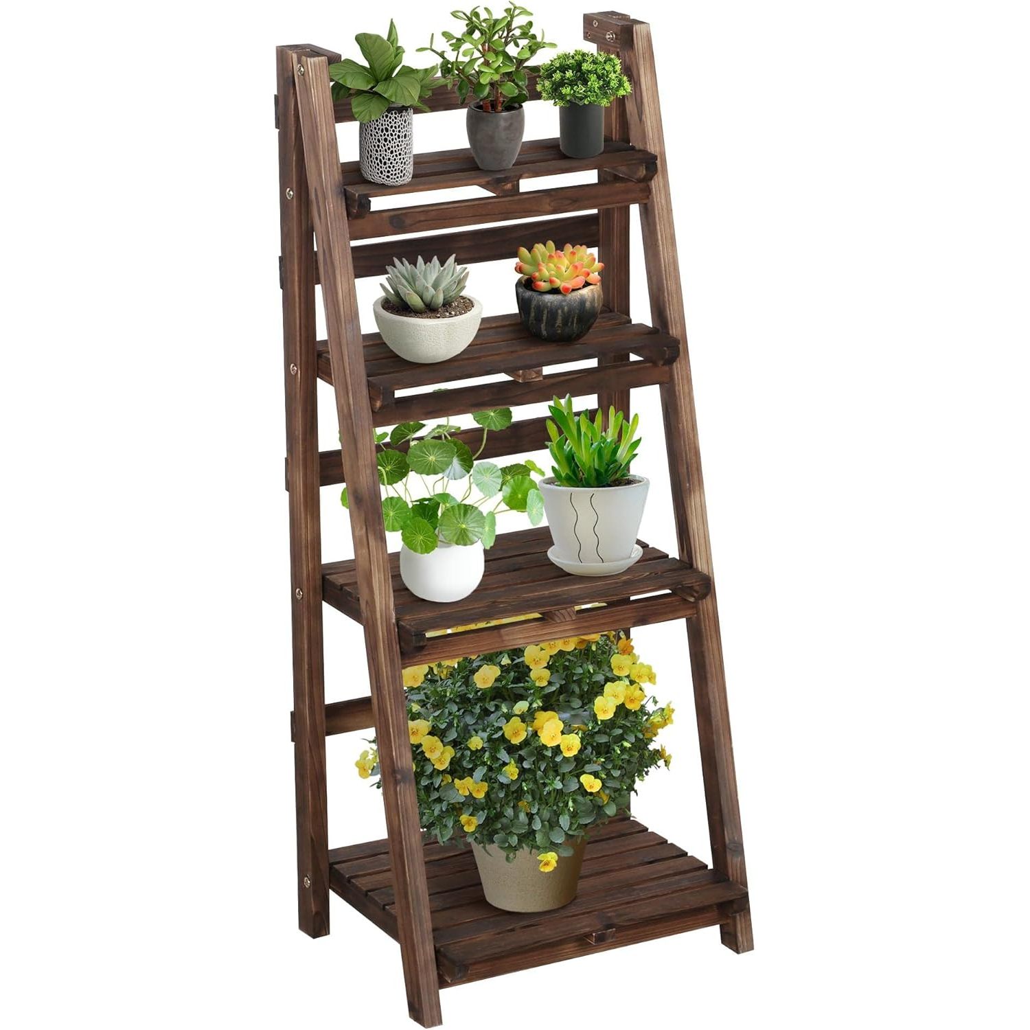 Yaheetech Foldable Ladder Shelf Wooden Plant Stand Indoor Outdoor ...