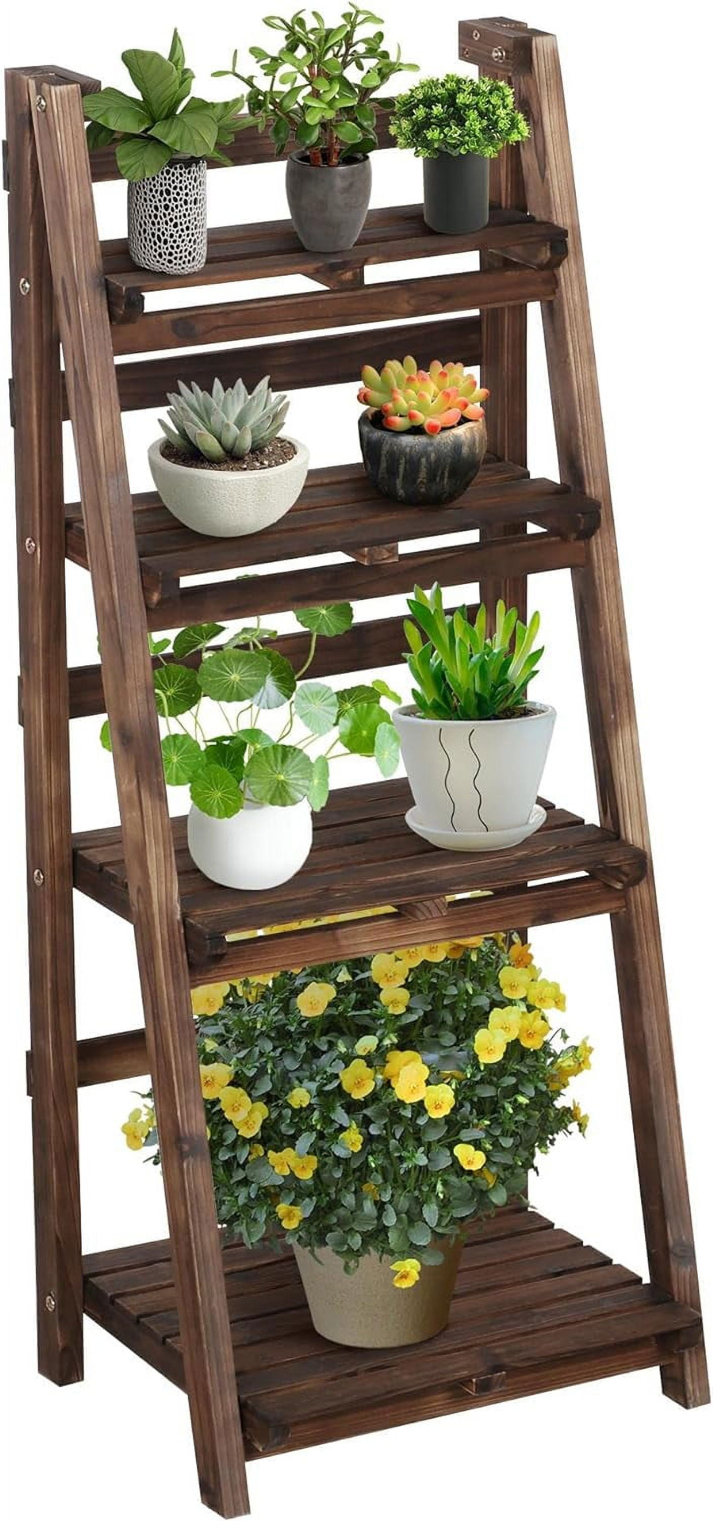 Yaheetech Foldable Ladder Shelf Wooden Stand Indoor Outdoor Shelves No ...