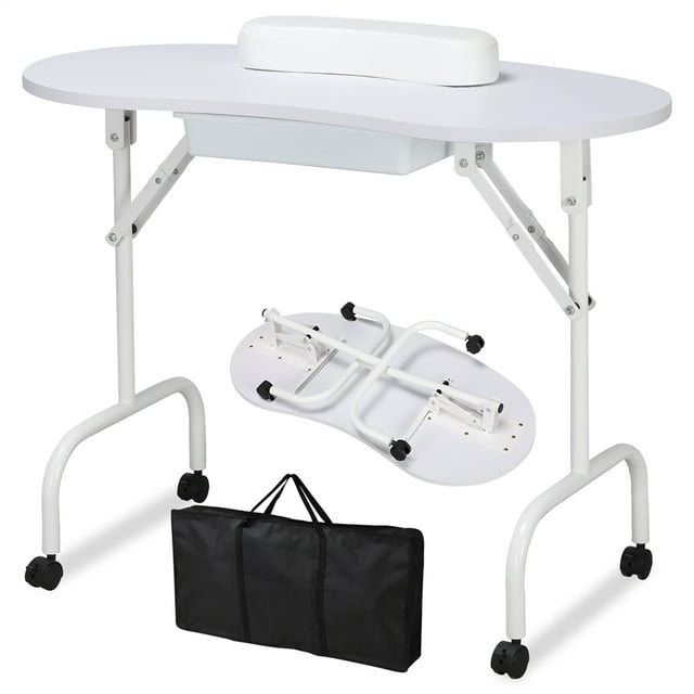 Yaheetech Portable Salon Manicure Table, Foldable with Storage Drawers ...