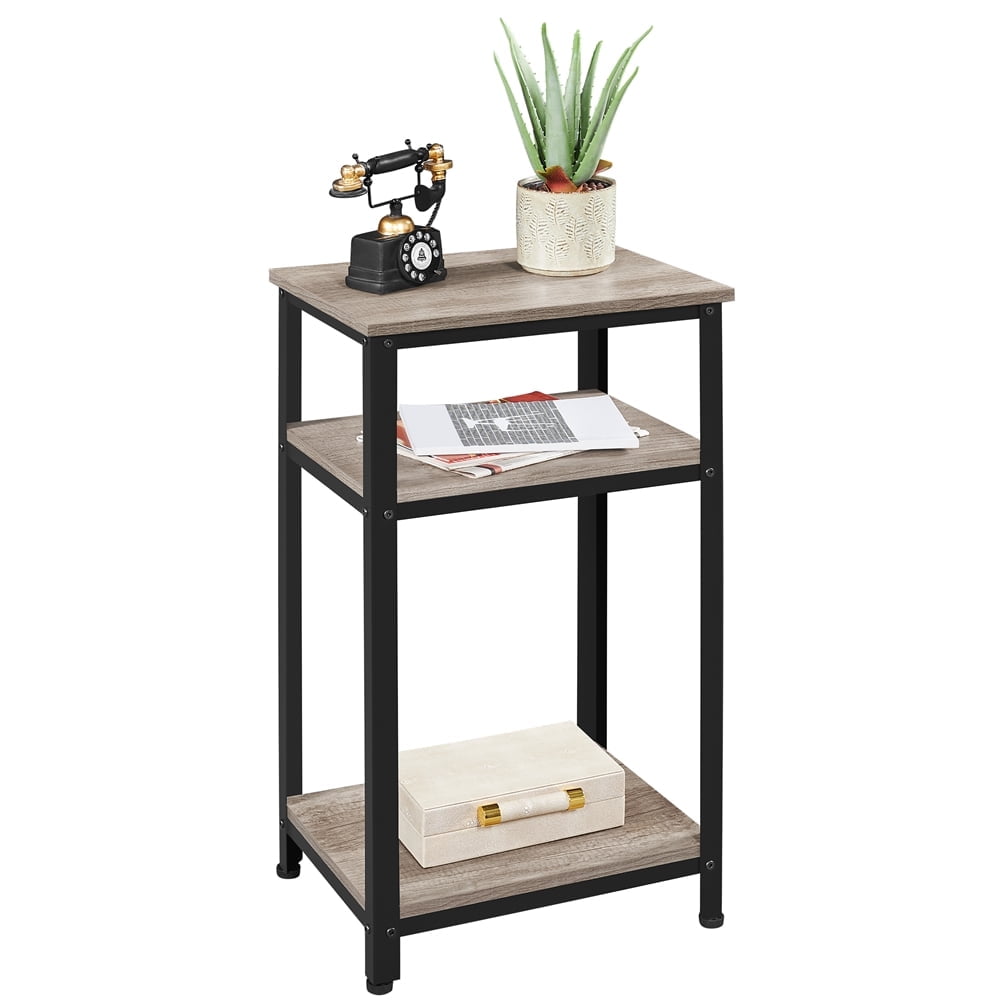 Yaheetech Slim Open Shelf Industrial End Table, 2-Tier for Small Spaces ...
