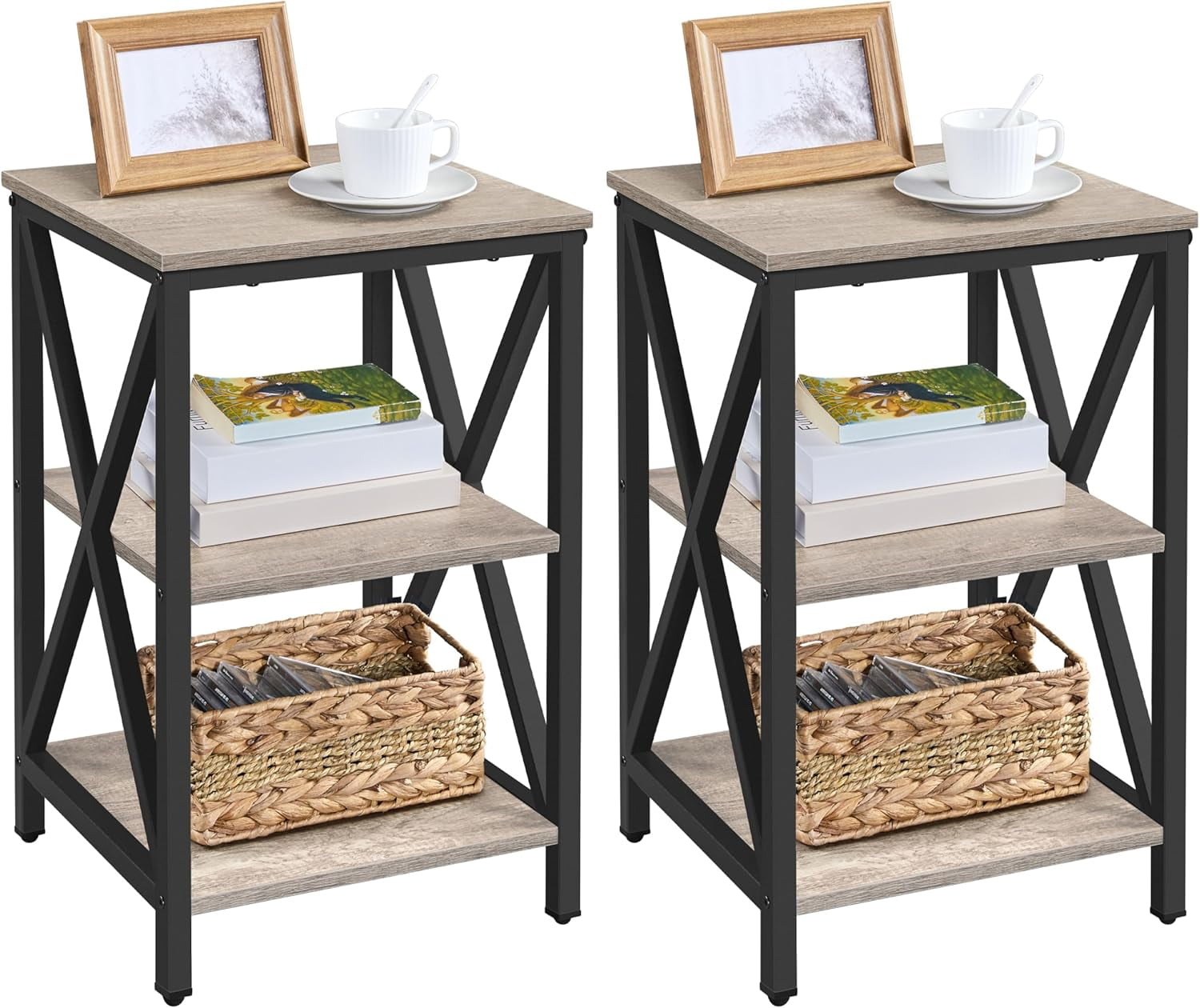 Yaheetech Industrial End Tables Set of 2, 3-Tier Side Tables with ...