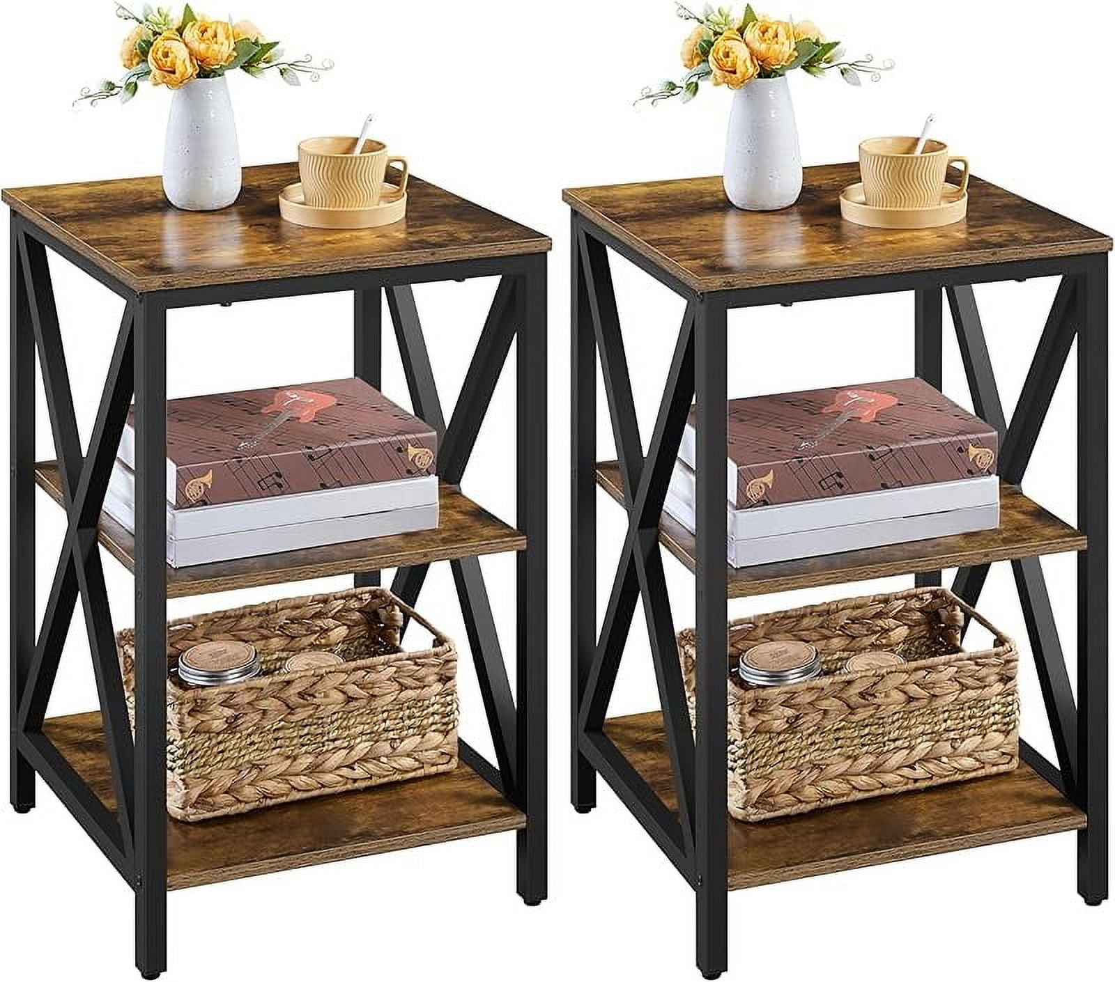Yaheetech Industrial End Tables Set of 2, 3-Tier Side Tables with ...