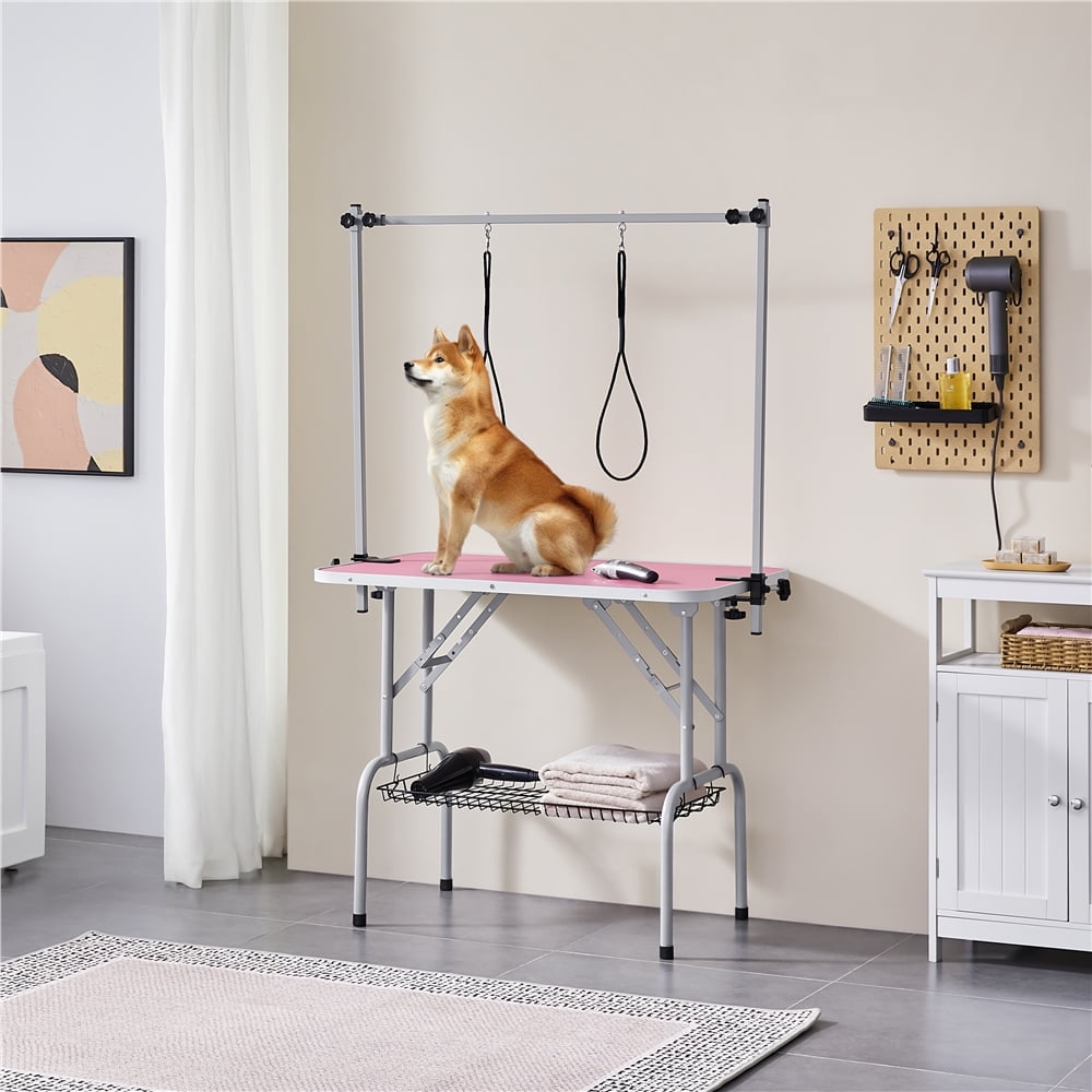 Yaheetech Iron Pet Grooming Table with Folding Legs and Storage Shelf ...