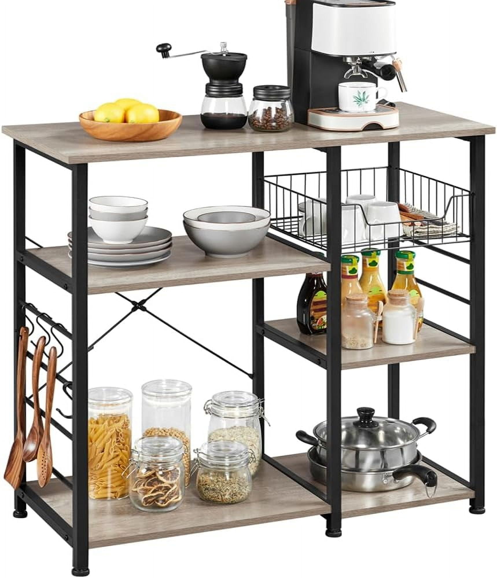 Yaheetech Kitchen Bakers Rack with Wire Basket, Coffee Bar Table ...