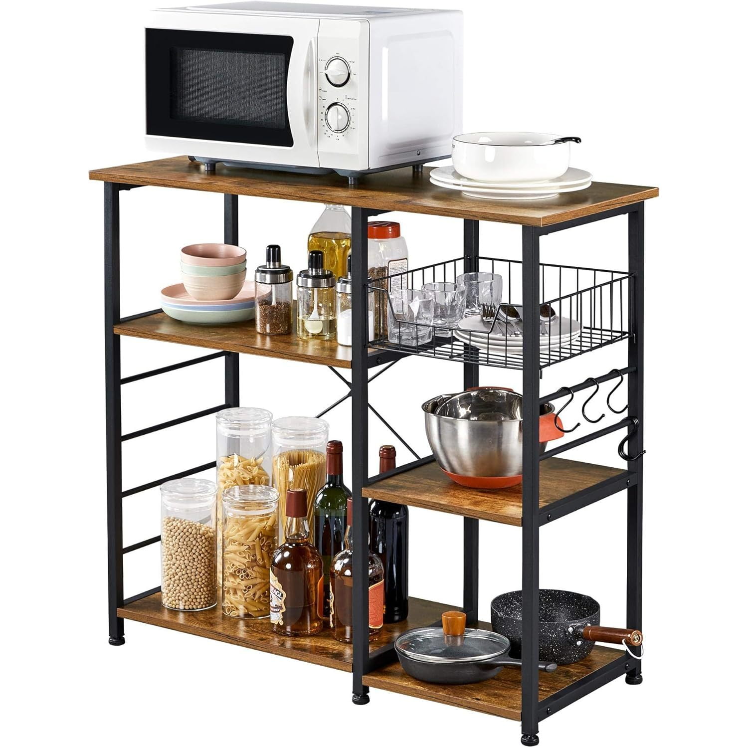 Yaheetech Kitchen Island, 3-Tier Industrial Microwave Stand Cart Shelf ...