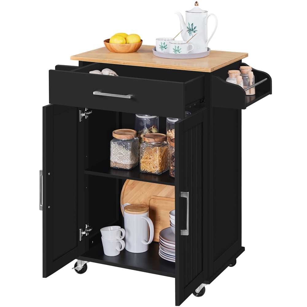 Yaheetech Rolling Kitchen Storage Carts with Towel Rack, MDF Black, 23. ...