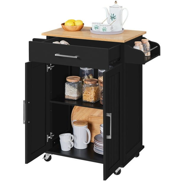 Yaheetech Rolling Kitchen Storage Carts with Towel Rack, MDF Black, 23. ...