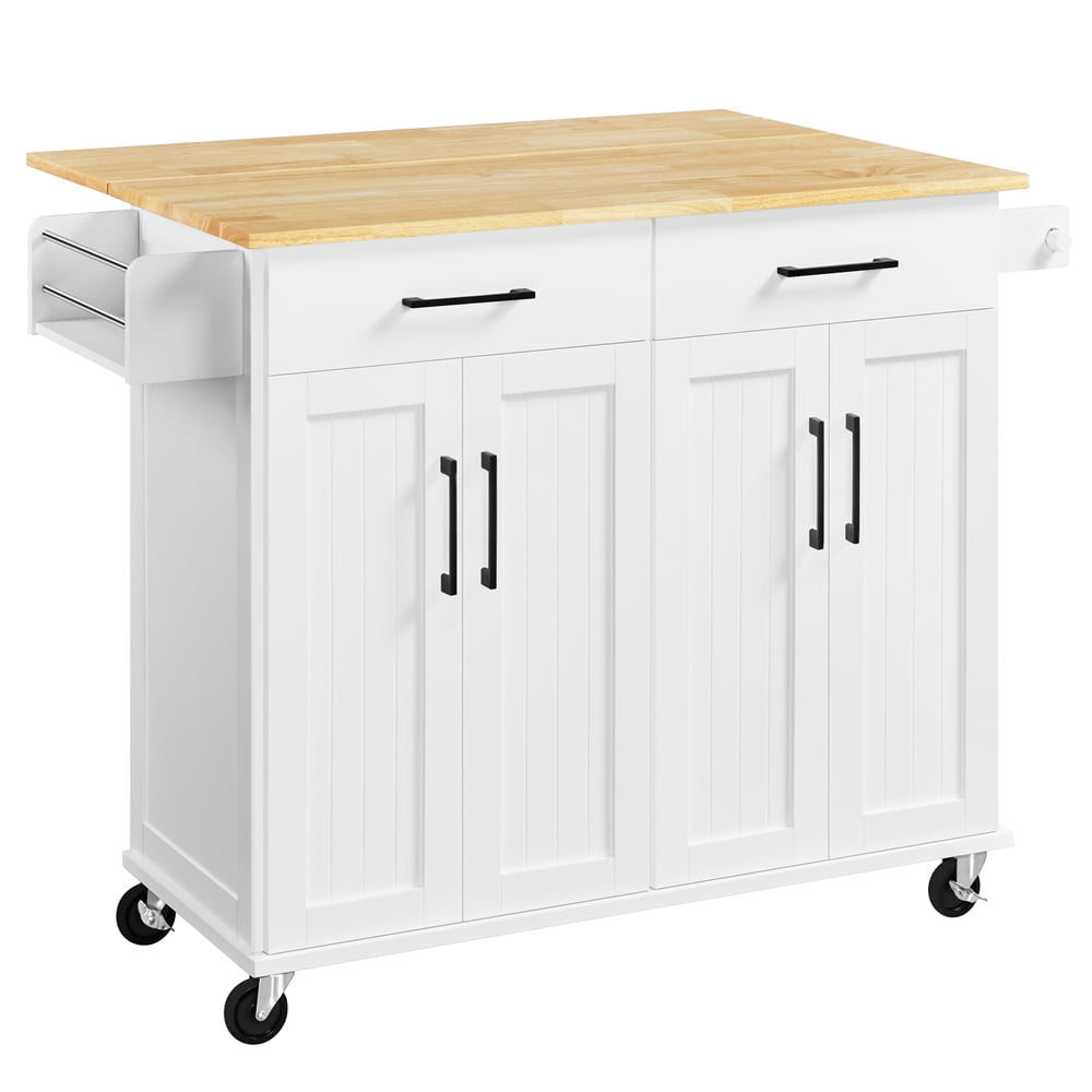 Yaheetech Large Kitchen Island Cart with Drawers and Cabinets, White ...