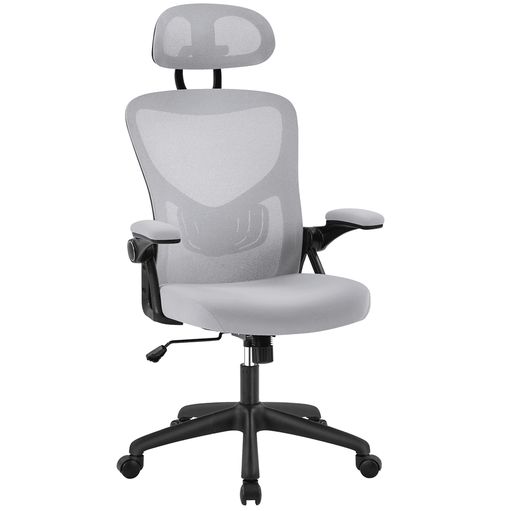 Yaheetech Mesh Office Chair with Folding Padded Armrests,Light Gray ...