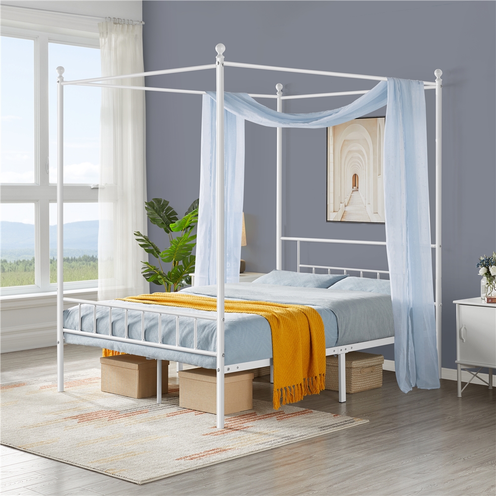 Best Choice Products 4-Post Metal Canopy Twin Bed Frame w/ Heart Scroll ...