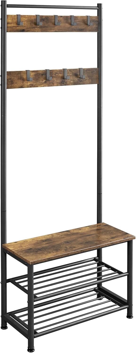 Yaheetech Metal Hall Tree with Shoe Storage Entryway Coat Rack with 2 ...