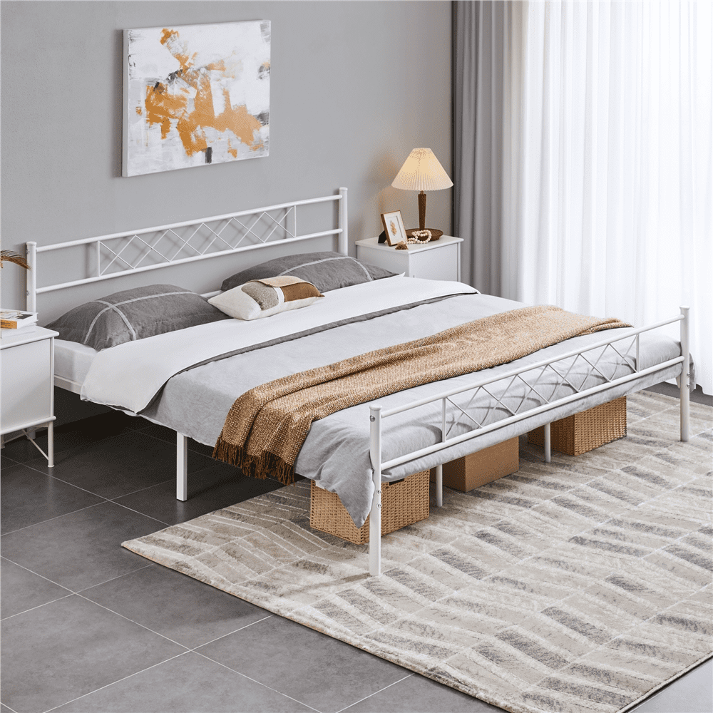 Yaheetech King Size Metal Platform Bed Frame with Iron Headboard and ...
