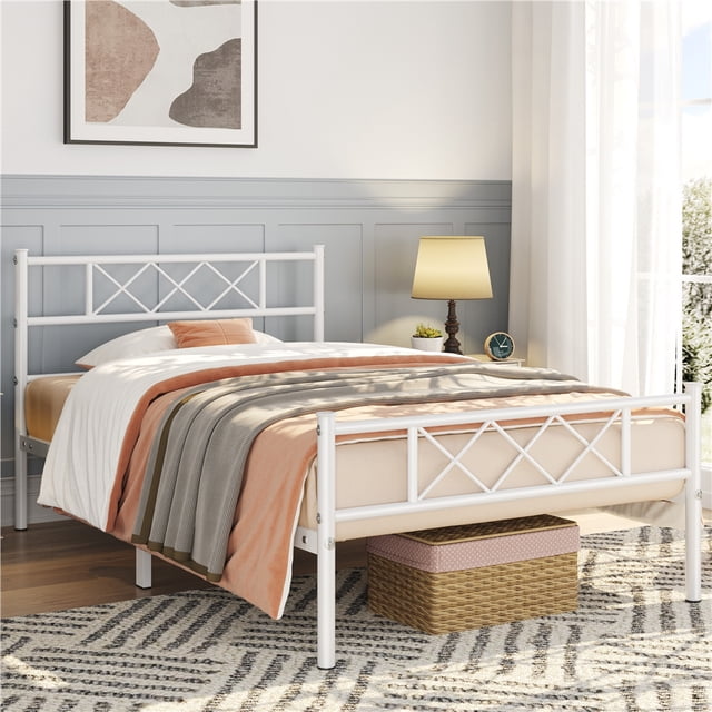 Yaheetech Metal Platform Bed Frame with Headboard and Footboard, Twin ...