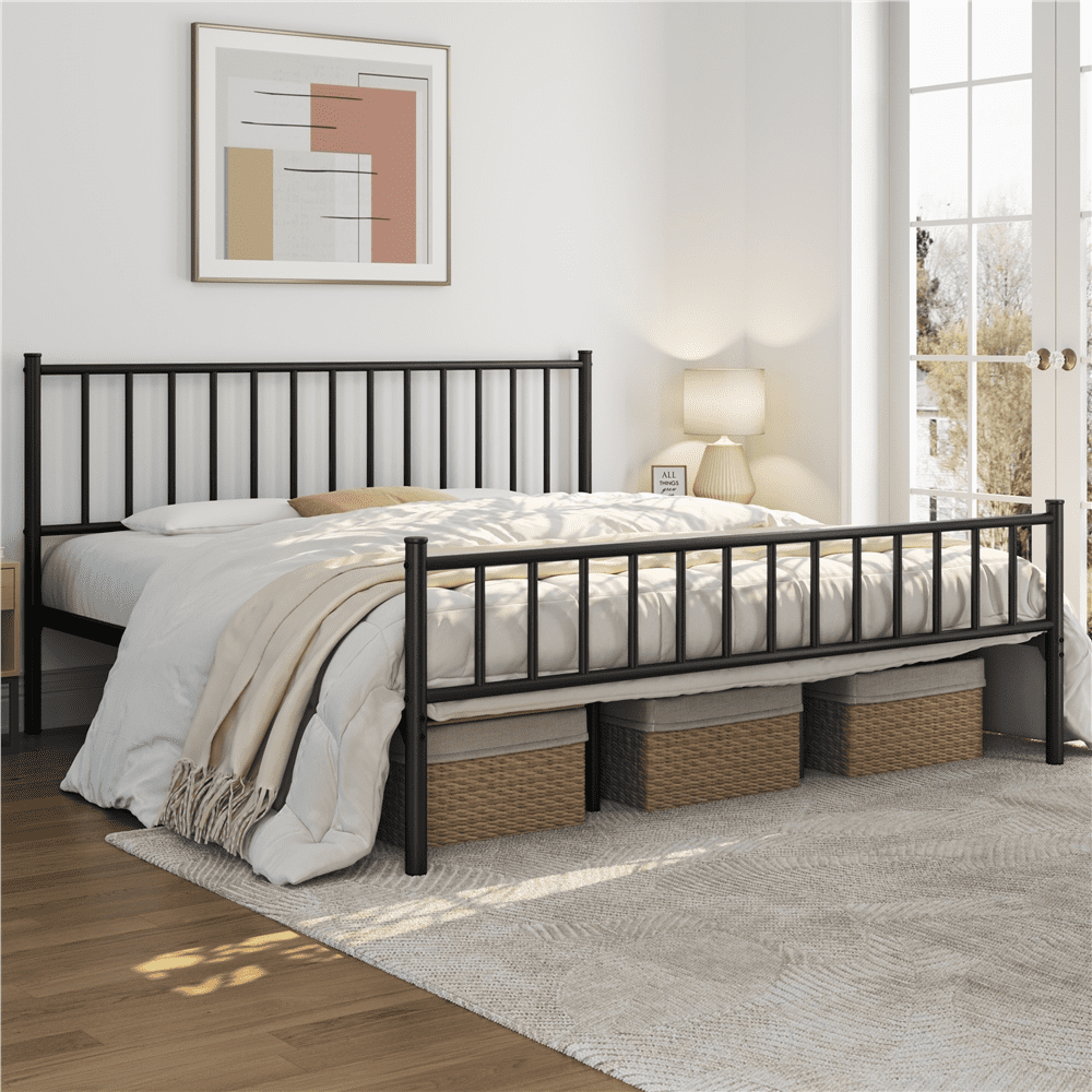 Yaheetech Metal Platform Bed Frame with Spindle Headboard and Footboard ...