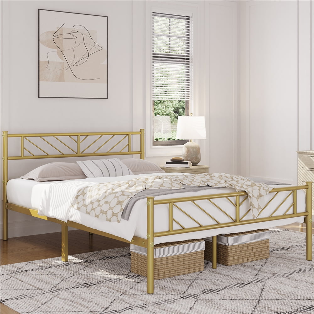 Yaheetech Queen Size Metal Platform Bed Frame with Arrow Design ...