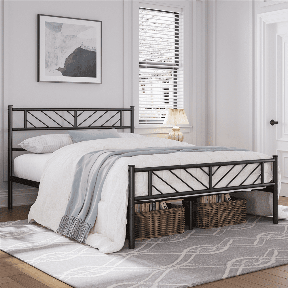 Yaheetech Full Bed - Durable Iron Frame with Arrow Design Headboard ...