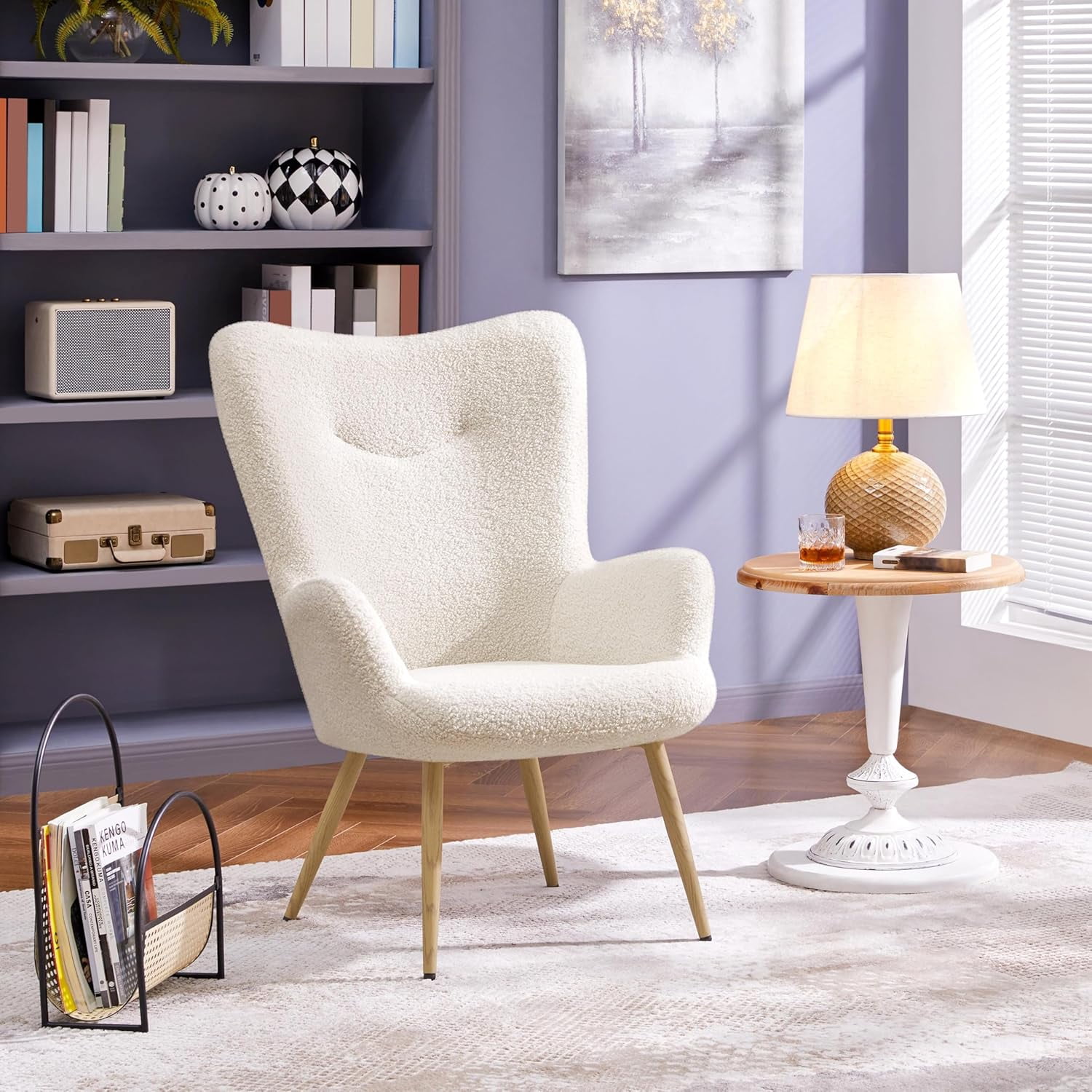 Yaheetech Modern Boucle Accent Chair, High Back Sherpa Vanity Chair ...
