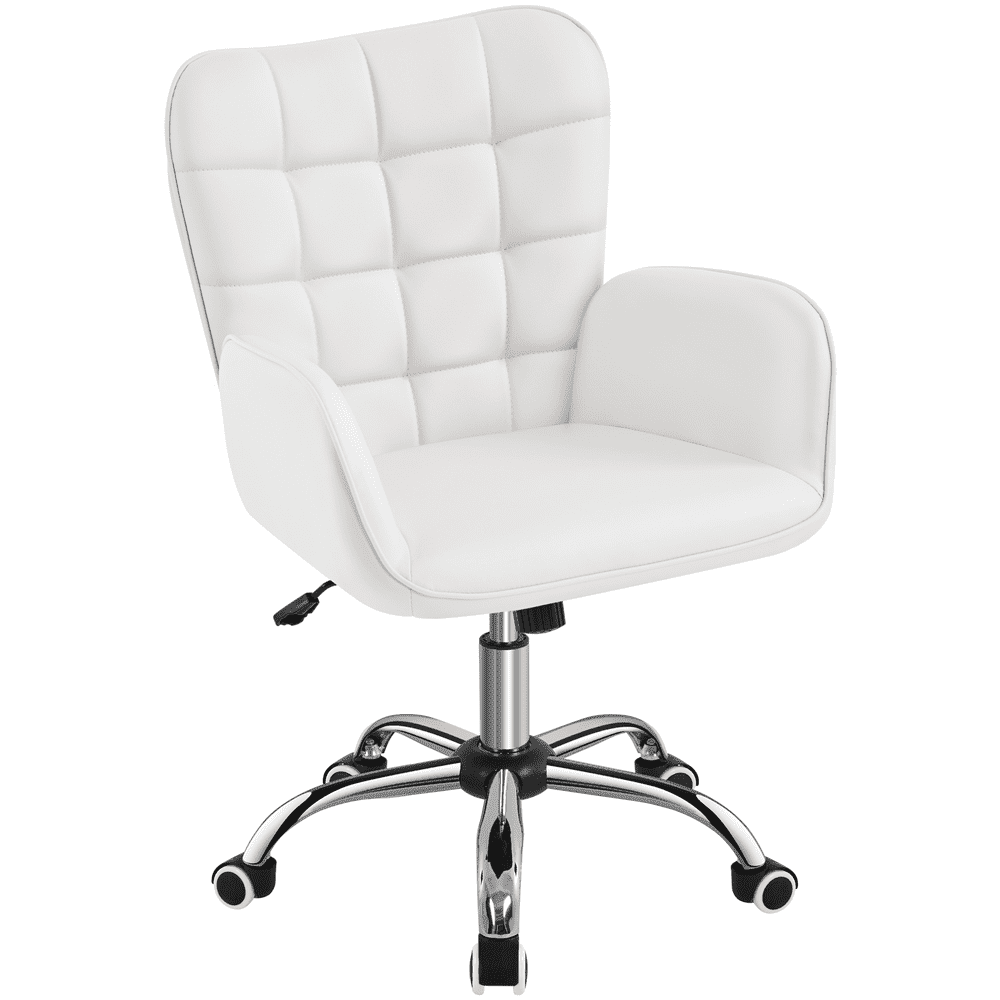 Yaheetech Modern Faux Leather Office Chair with Padded Armrests White