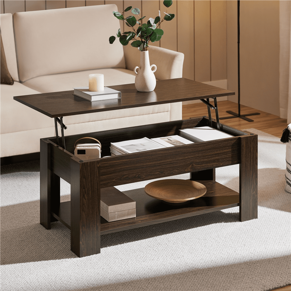 Yaheetech Lift Top Coffee Table with Hidden Storage and Open Shelf ...