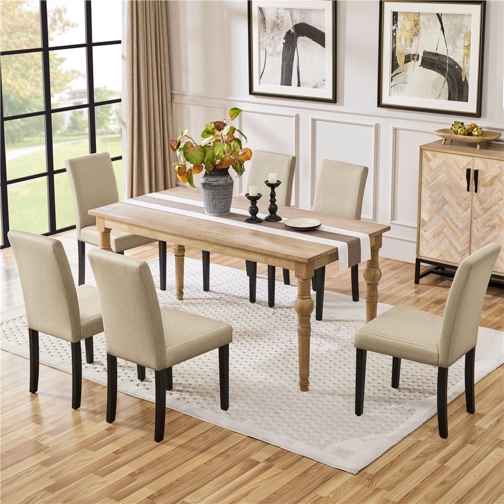 Yaheetech Modern Upholstered Dining Chairs with Solid Wood Legs, Set of ...