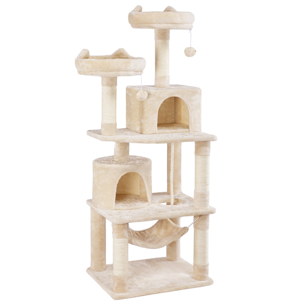 Yaheetech Multi Level Cat Tree with 2 Perches and 2 Cat Houses, Beige ...