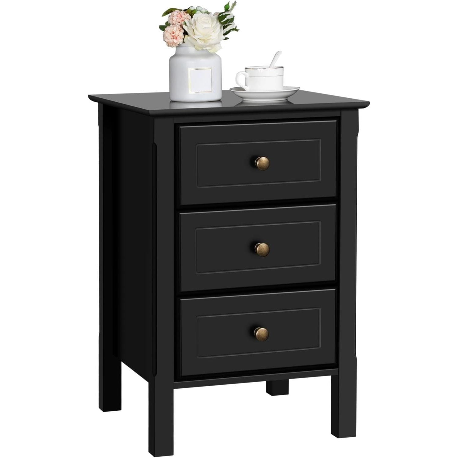 Yaheetech Nightstand with 3 Drawers, Wooden 3-Drawer Bedside Table with ...