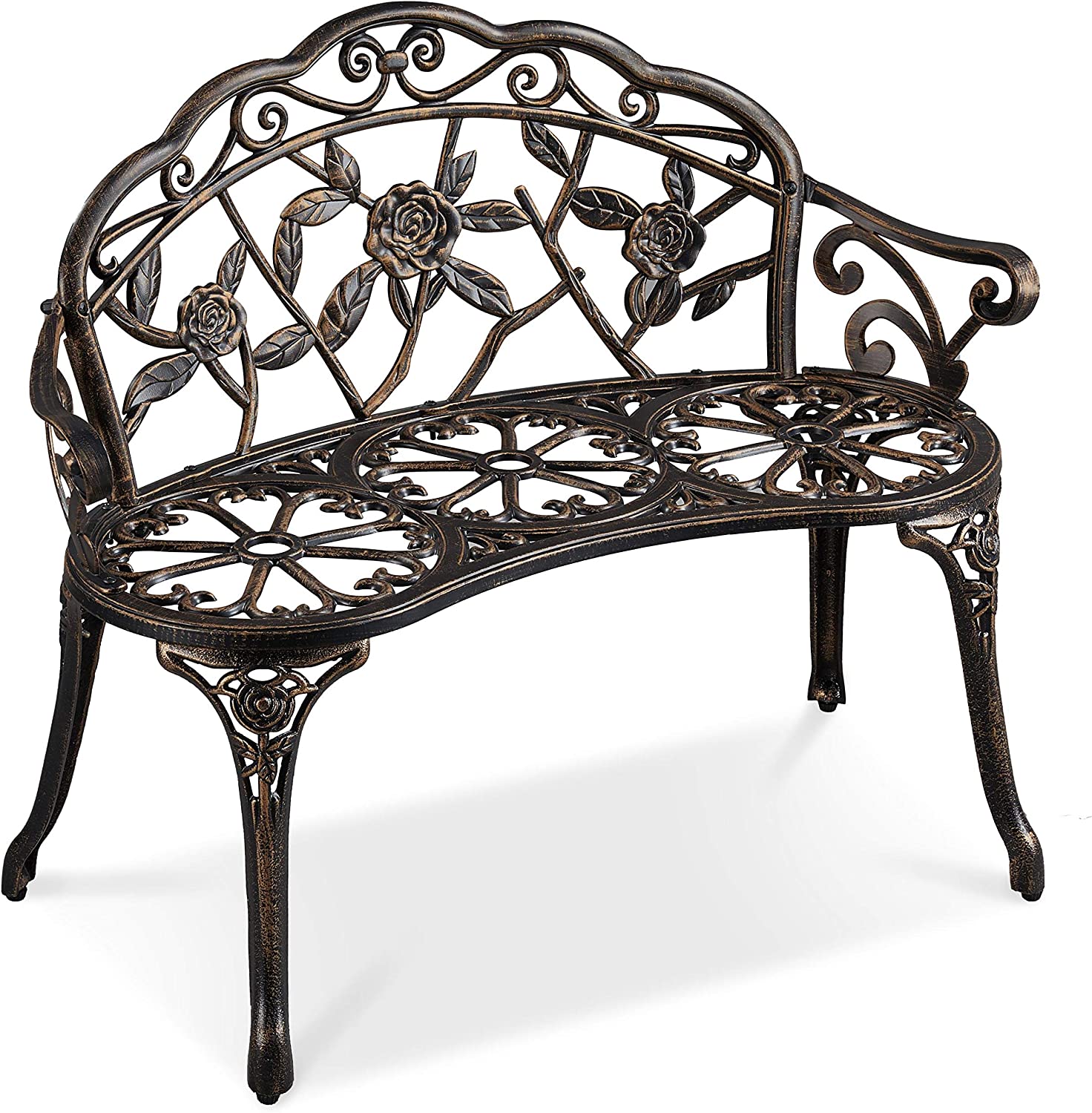 Yaheetech Patio Garden Park Metal Rose Outdoor Benches, Aluminium ...
