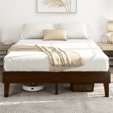 Queen Solid Wood Platform Bed Frame with Headboard, Quiet Design, No ...